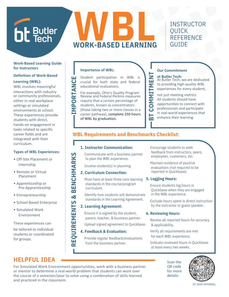 Work Based Learning Reference Guide - Butler Tech Career Connect